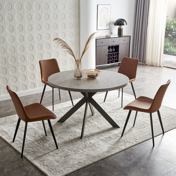 Latitude Run 47.2 Round Dining Table Set Modern Kitchen Table for 4 6 Person Steel Legs 1 Table 4 Chairs
